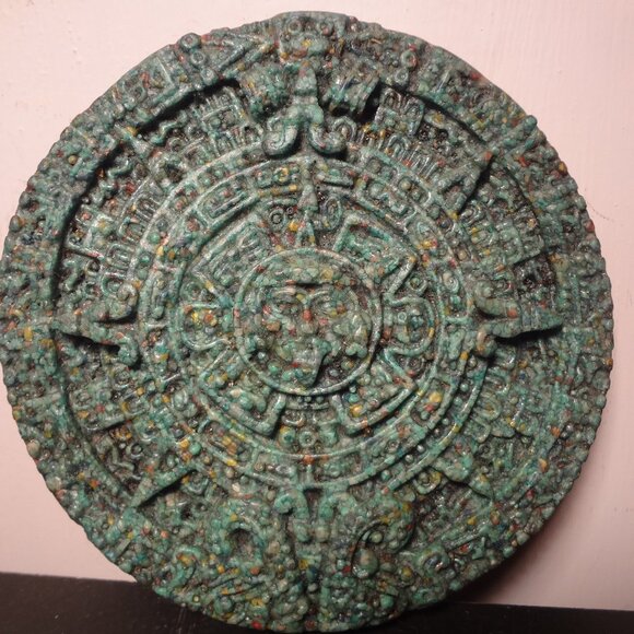 Accents | Vintage Mexico Turquoise Mosaic Aztec Mayan Calendar Wall ...